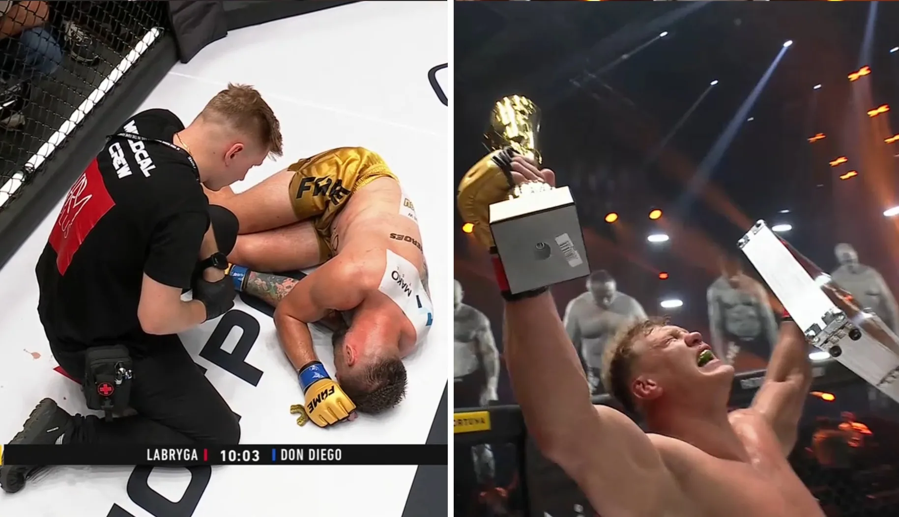FAME MMA 26: Denis Labryga zdobywa milion w złocie. Kopnięty w krocze Don Diego nie mógł dalej ...